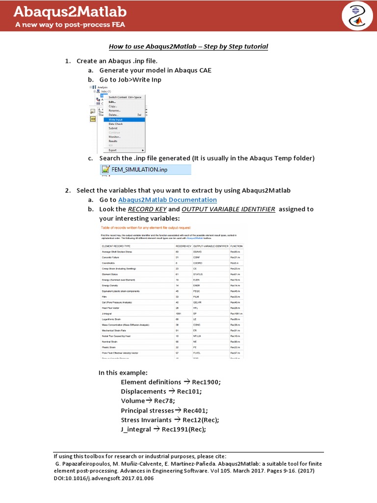 How To Use Abaqus2matlab Pdf Finite Element Method Computer File