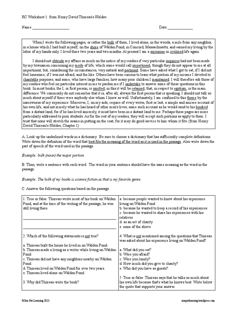 RC Walden by Thoreau 1 PDF | PDF | Walden | Henry David Thoreau