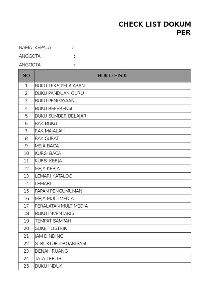 Ceklist Perpustakaan | PDF