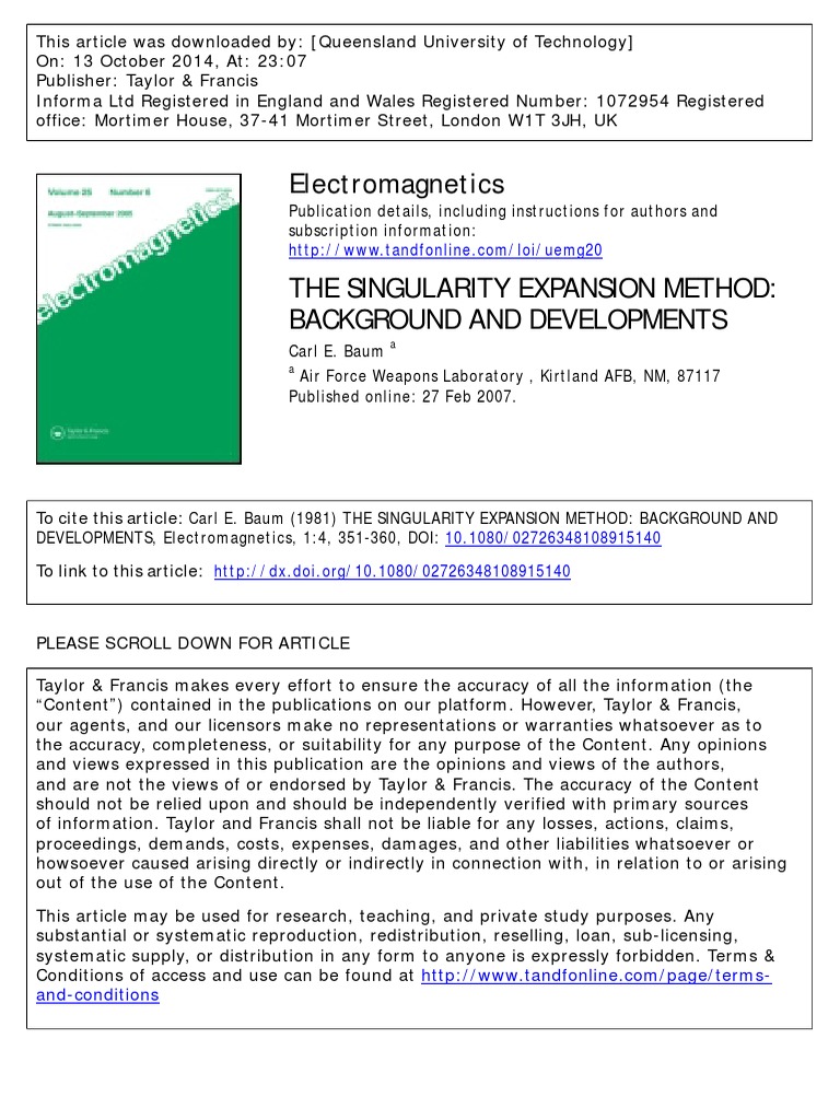 The Singularity Expansion Method: Background and Developments | PDF ...