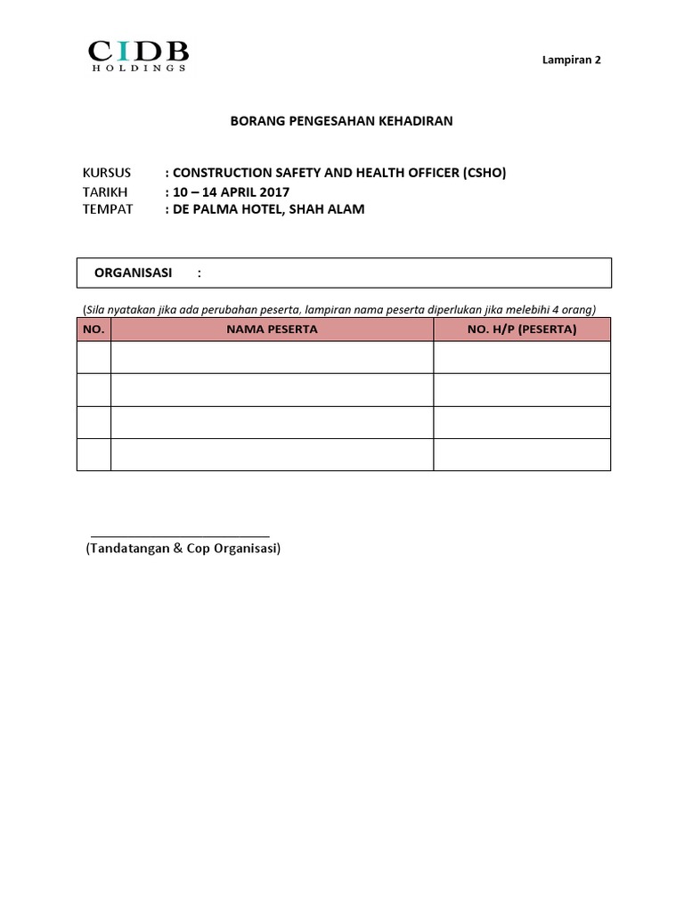 Borang Pengesahan Kehadiran | PDF