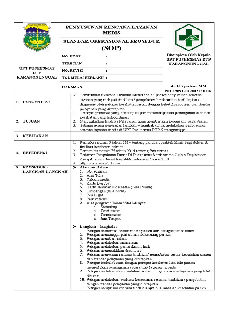 Sop Penyusunan Rencana Layanan Medis | PDF