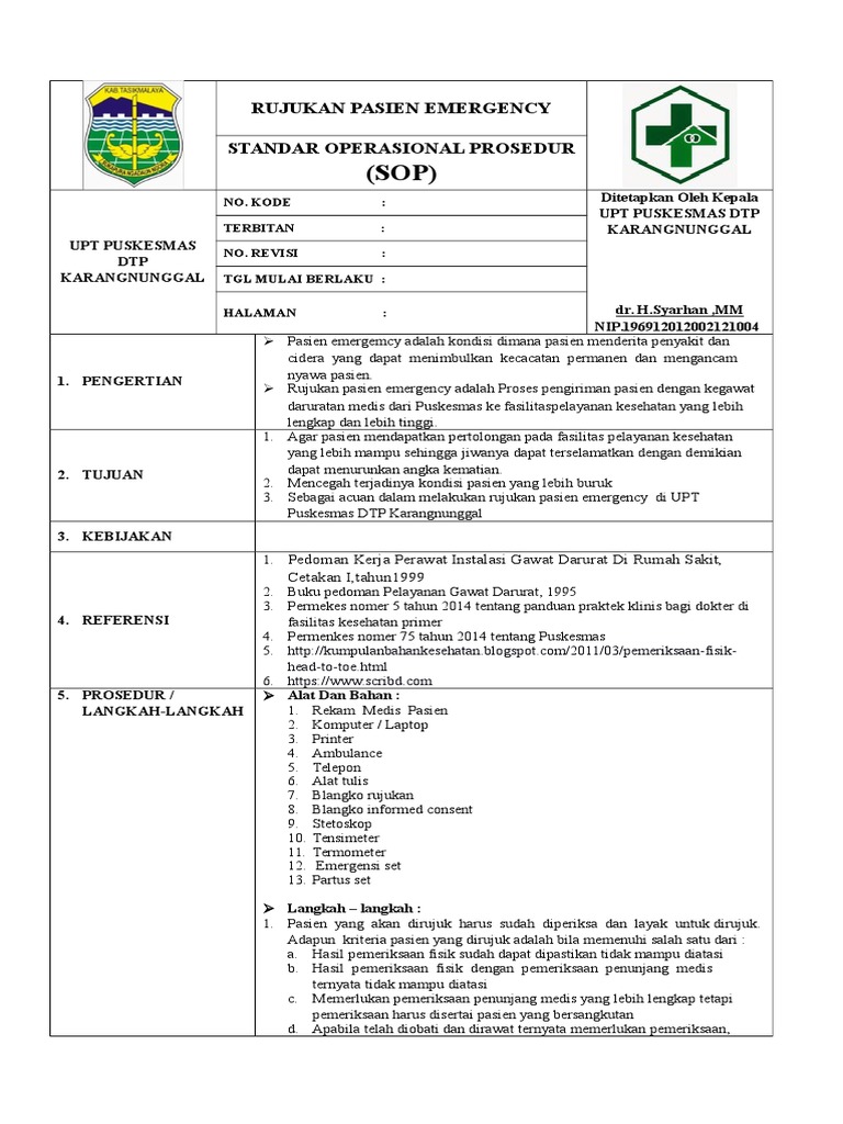 Sop Rujukan Pasien Emergency | PDF