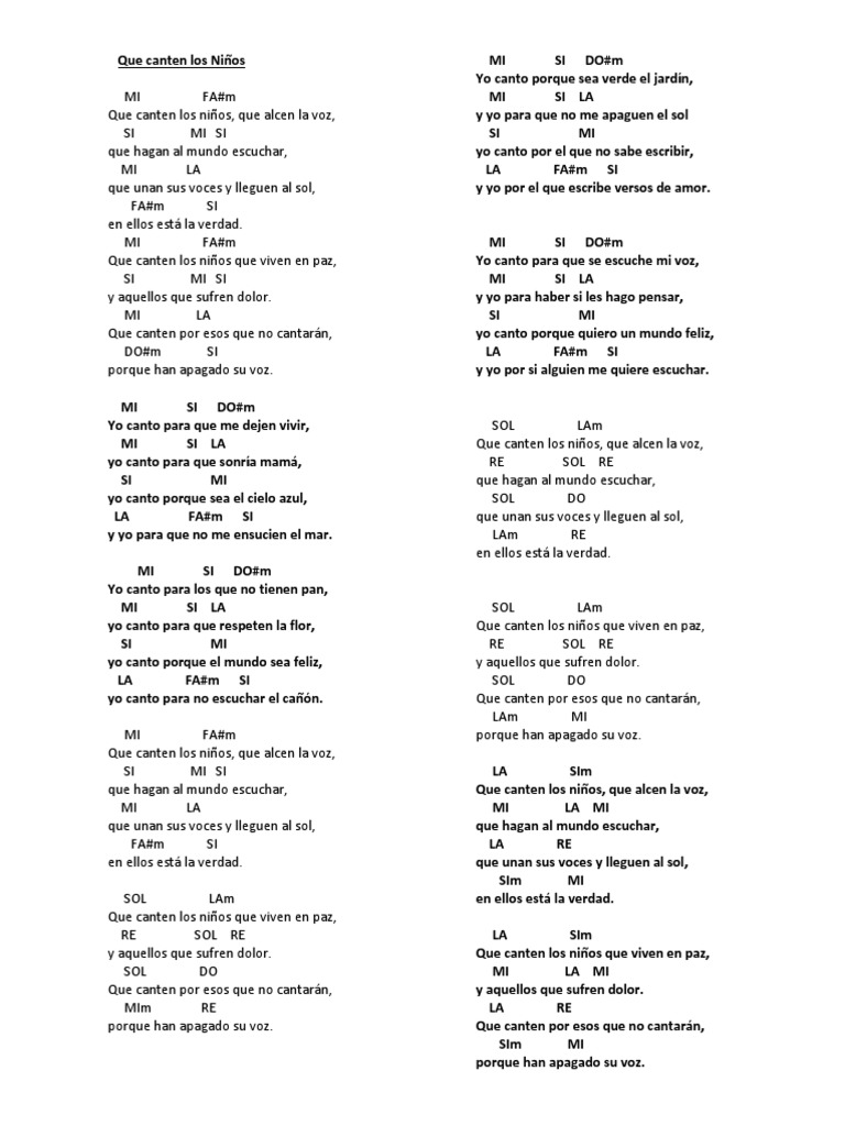 Letra de "Que Canten los Niños" | PDF | Ocio | Entretenimiento (general)