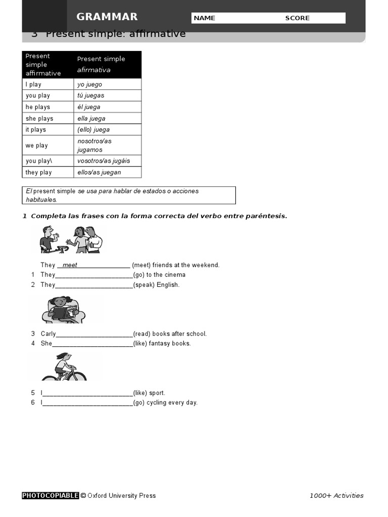 Stage 3 3 Present Simple Affirmative | PDF | Languages