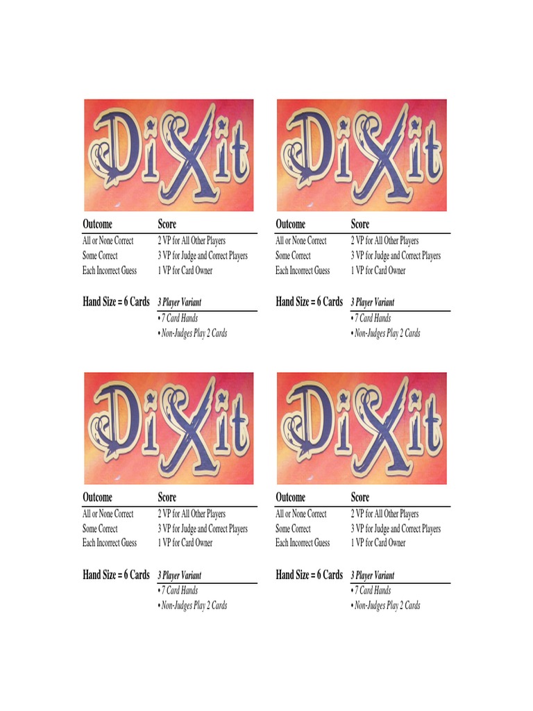 Dixit Scoring Aid V1.0 | PDF