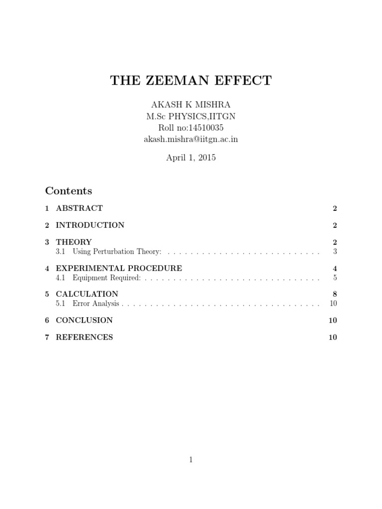 Analysis Of The Splitting Of Spectral Lines Of Mercury Using The Zeeman Effect Pdf Electron