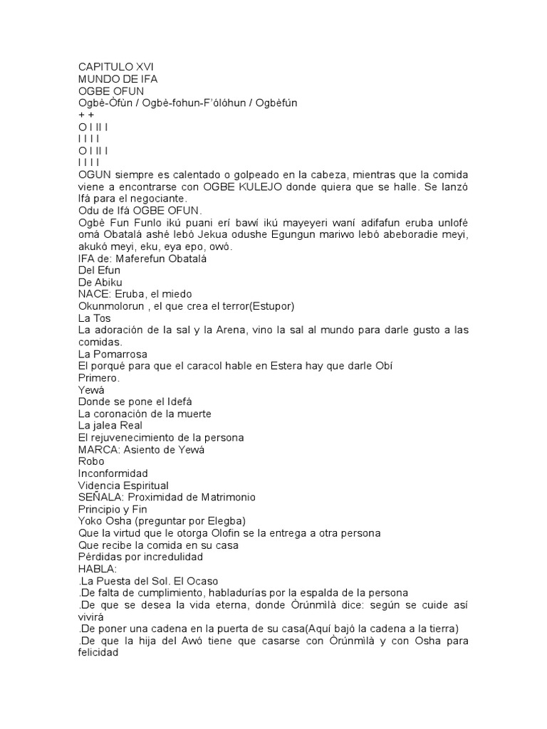 Ifá Ogbè Ofún: Significados y Obras | PDF | Religión y creencia | Alimentos