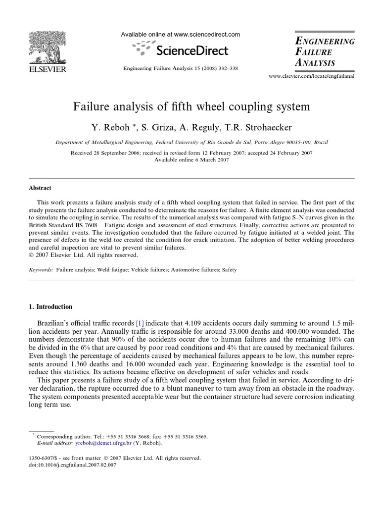 Failure Analysis of Fifth Wheel Coupling System | PDF | Fatigue ...