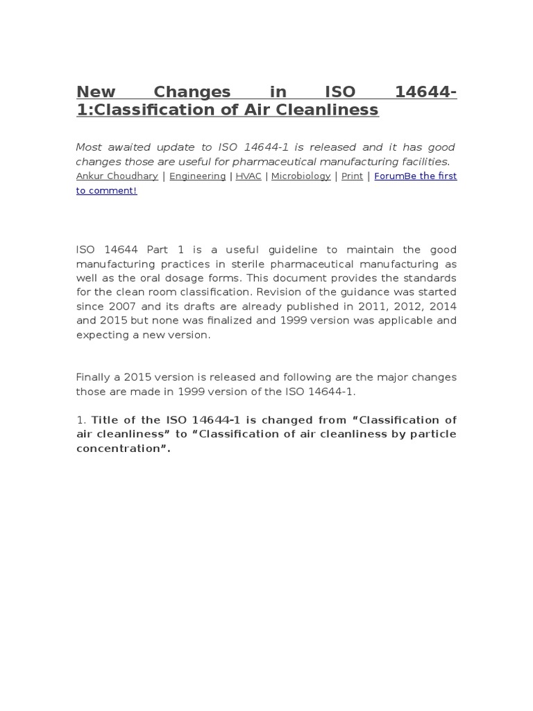 New Changes in ISO 14644 | PDF