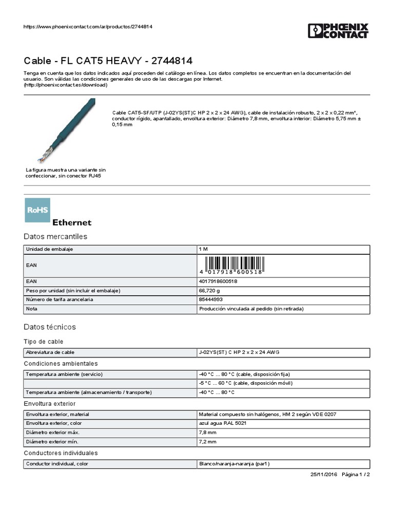 Cable - FL CAT5 HEAVY - 2744814: Datos Mercantiles | PDF | Naturaleza ...