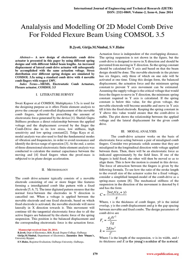 Analalysis and Modelling of 2D Model Comb Drive For Folded Flexure Beam ...