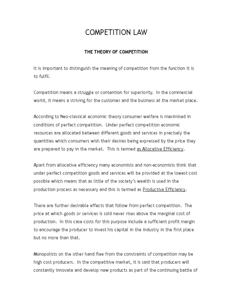 Competition Law Notes | PDF | Monopoly | Perfect Competition