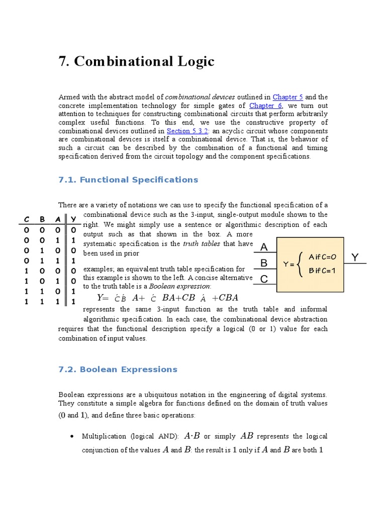 Combinational Logic: 7.1. Functional Specifications | PDF | Boolean Algebra | Teaching Mathematics