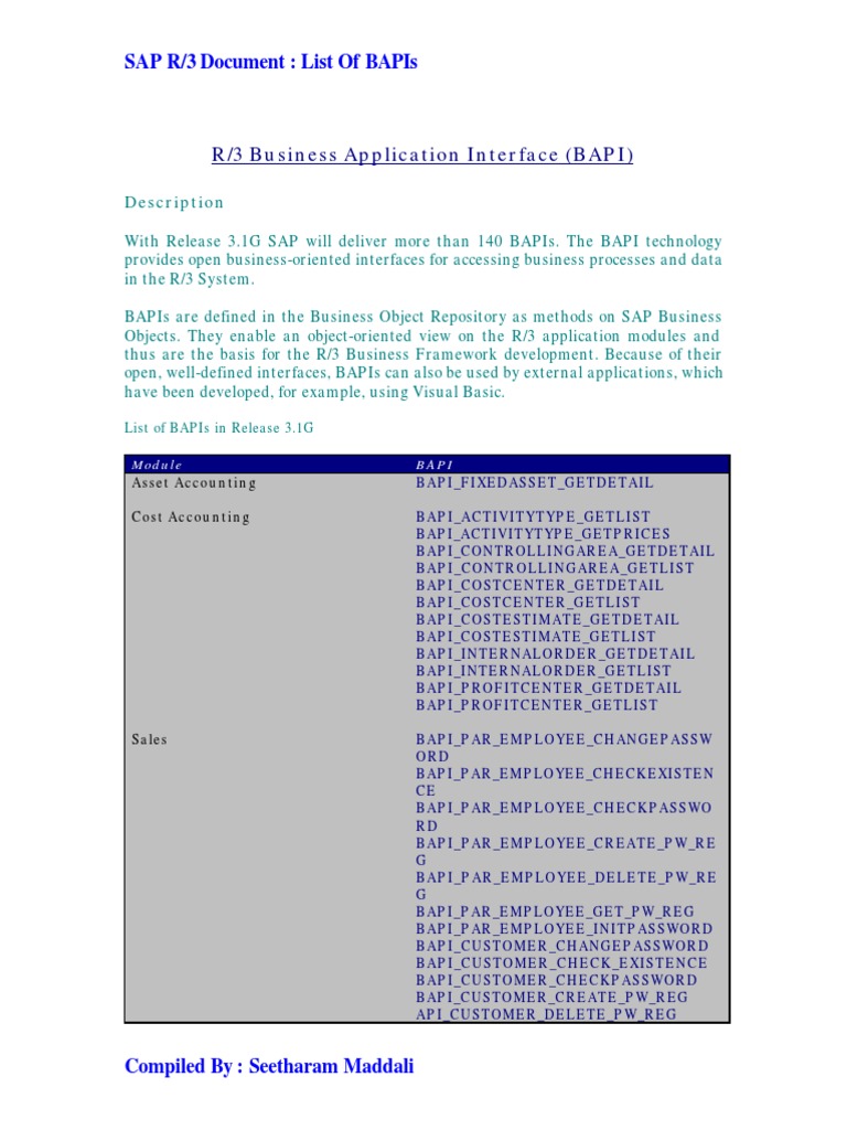 Listado de Bapis SAP PDF | PDF | Interface (Computing) | Object (Computer Science)