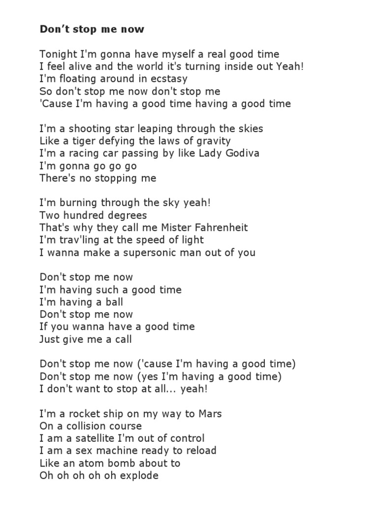 Dont Stop Me Now Lyrics Pdf Business