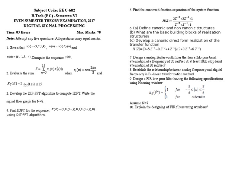 DSP 10 Questions | Download Free PDF | Digital Signal Processing ...