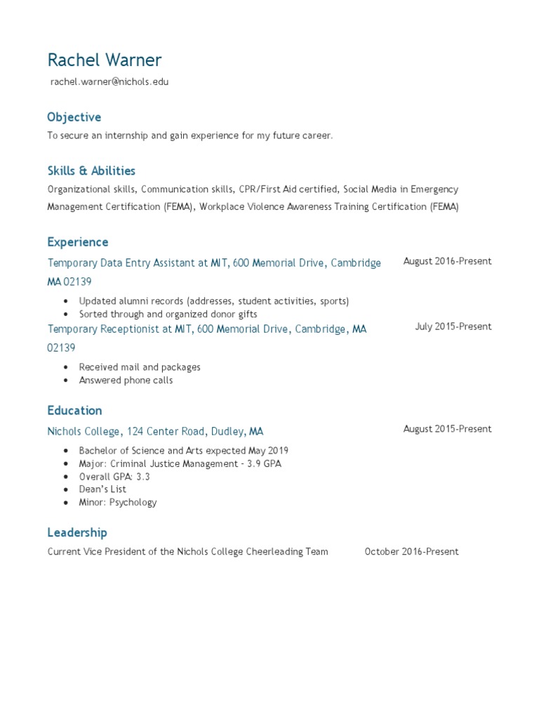 Rachel Warner: Objective | PDF