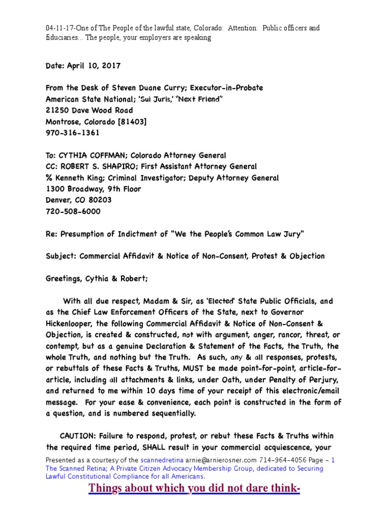 Letter From Sovereign Citizen Pretend Judge Steven Curry To CO Attorney ...