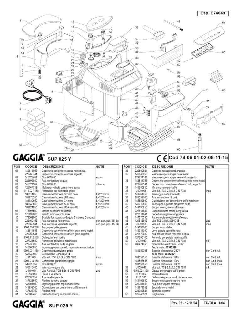 Gaggia Syncrony Compact-PARTS | PDF