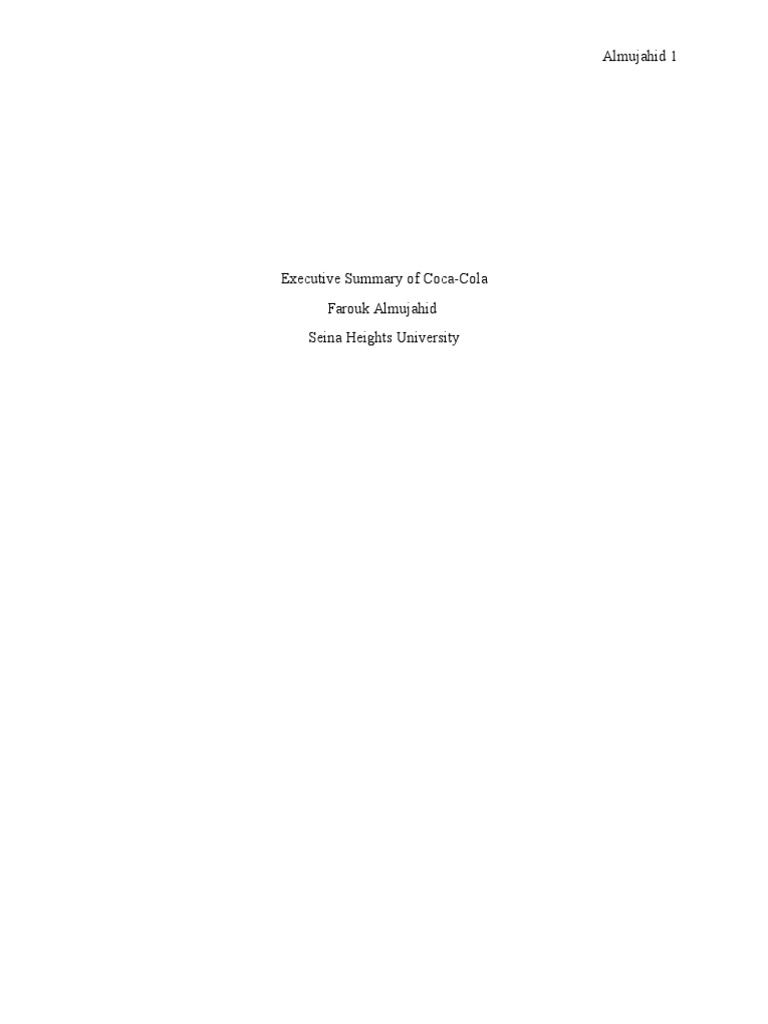 Executive Summary of Coca-Cola | PDF | Coca Cola | Pepsi