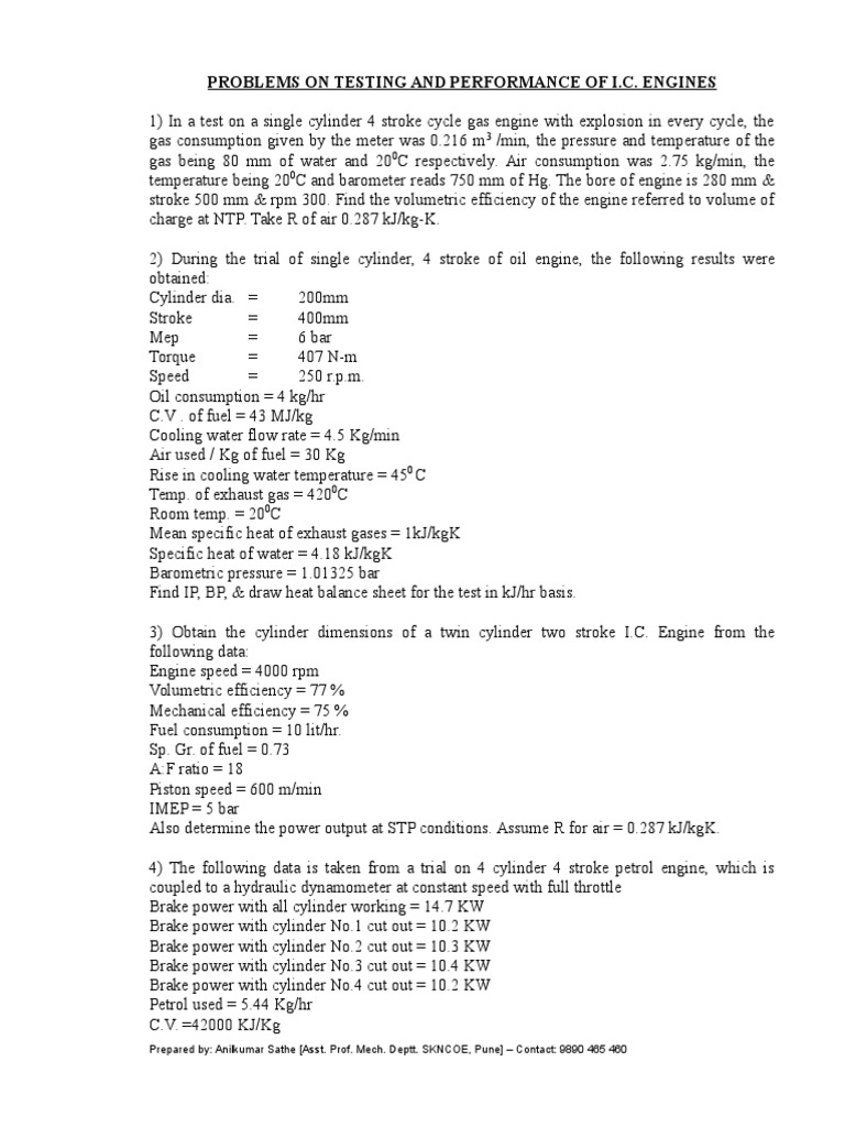 Problems On Testing and Performance of Ice | PDF | Internal Combustion ...