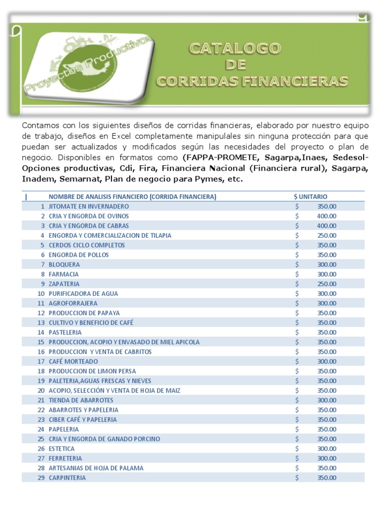 Catalogo de Corridas Finacieras PDF | PDF | Cultivos | Horticultura y jardinería