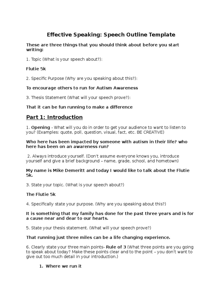 Flutie 5k Speech Outline Template | PDF | Public Speaking