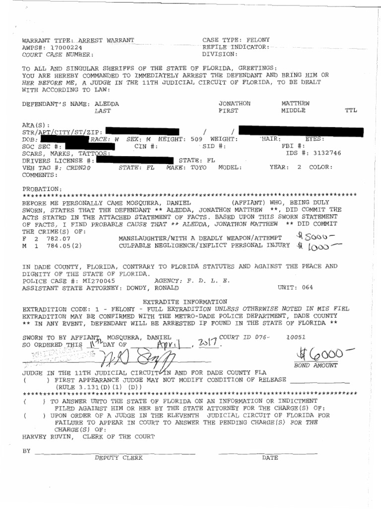 Aledda Arrest Warrant | PDF | Manslaughter | State's Attorney