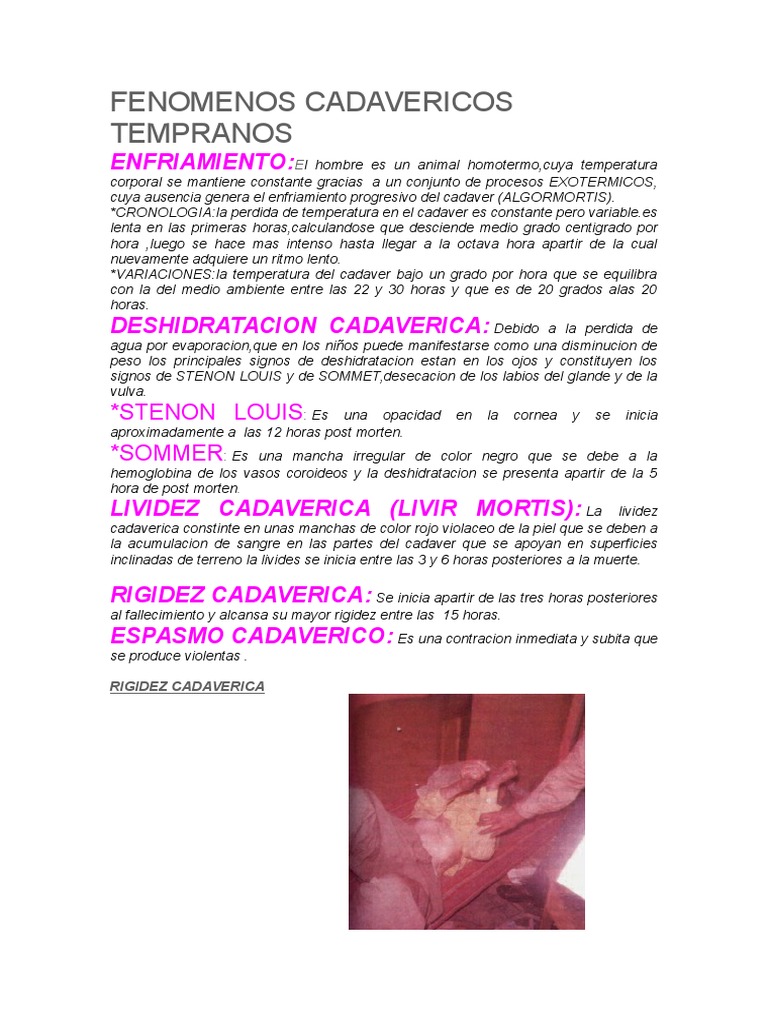 Fenómenos Cadavéricos Tempranos | PDF | Descomposición | Sangre