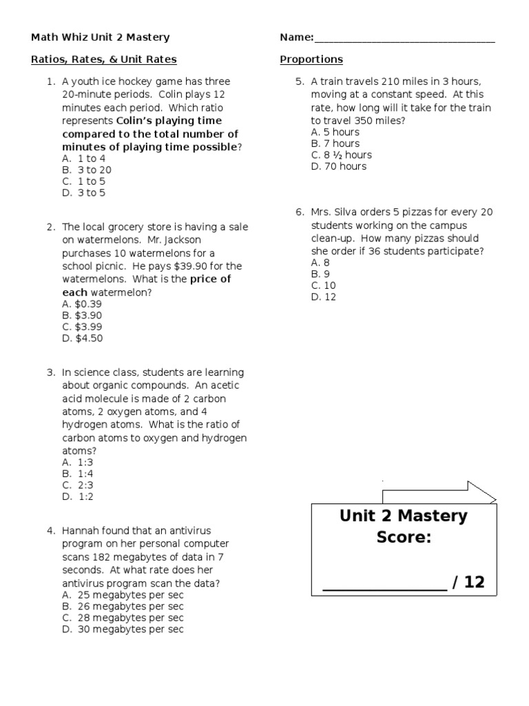 Math Whiz Unit 2 MC | PDF