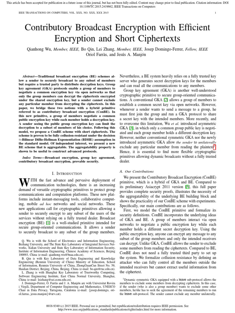 Broadcast Encryption Base Paper Pdf Public Key Cryptography Key Cryptography