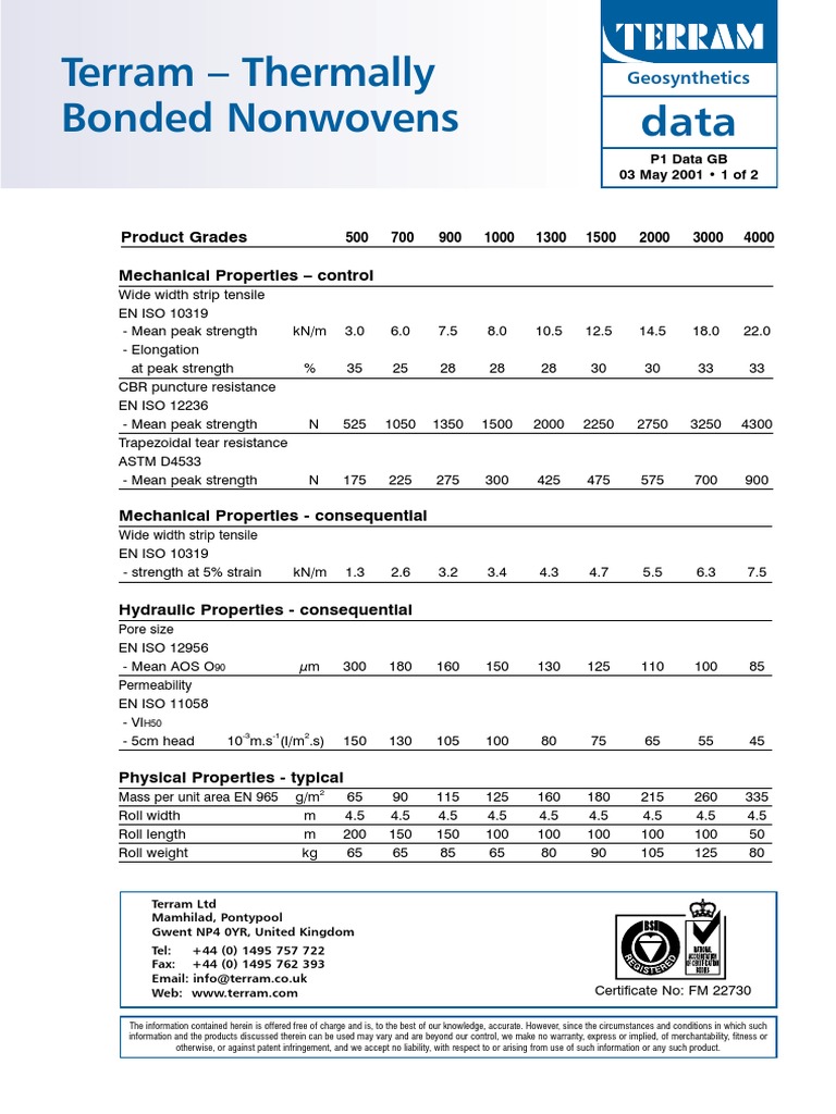 Terram 500 To Terram 4000 | PDF | Ultraviolet | Polyethylene