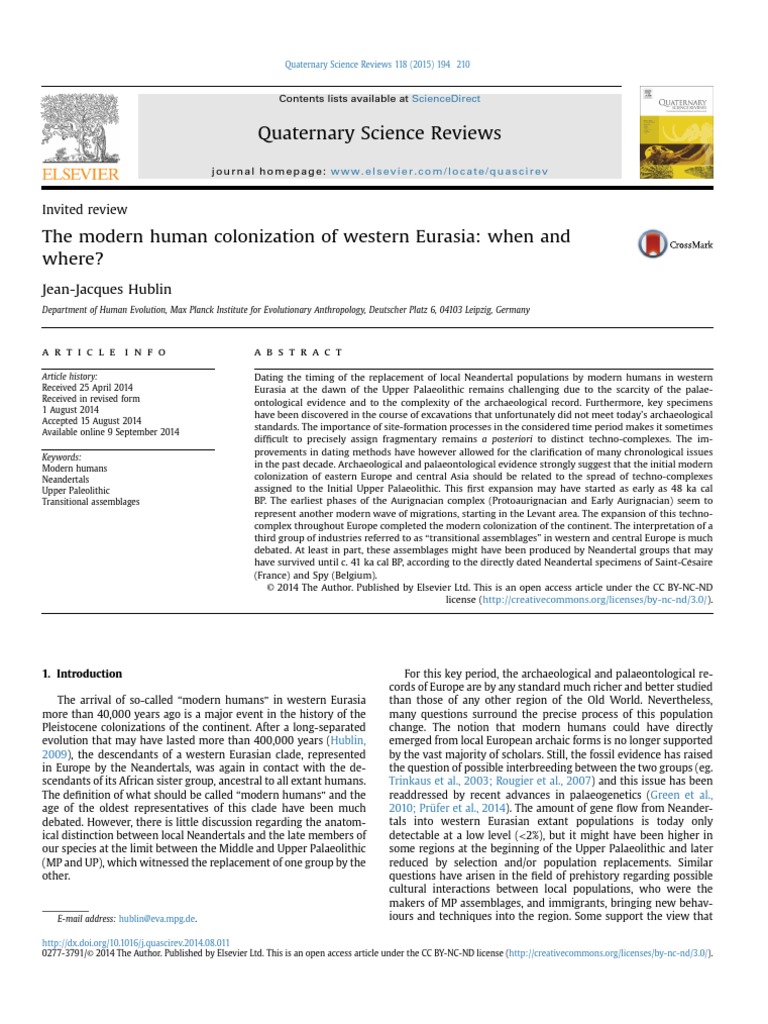 Hublin 2015 The Modern Human Colonization of Eurasia | PDF