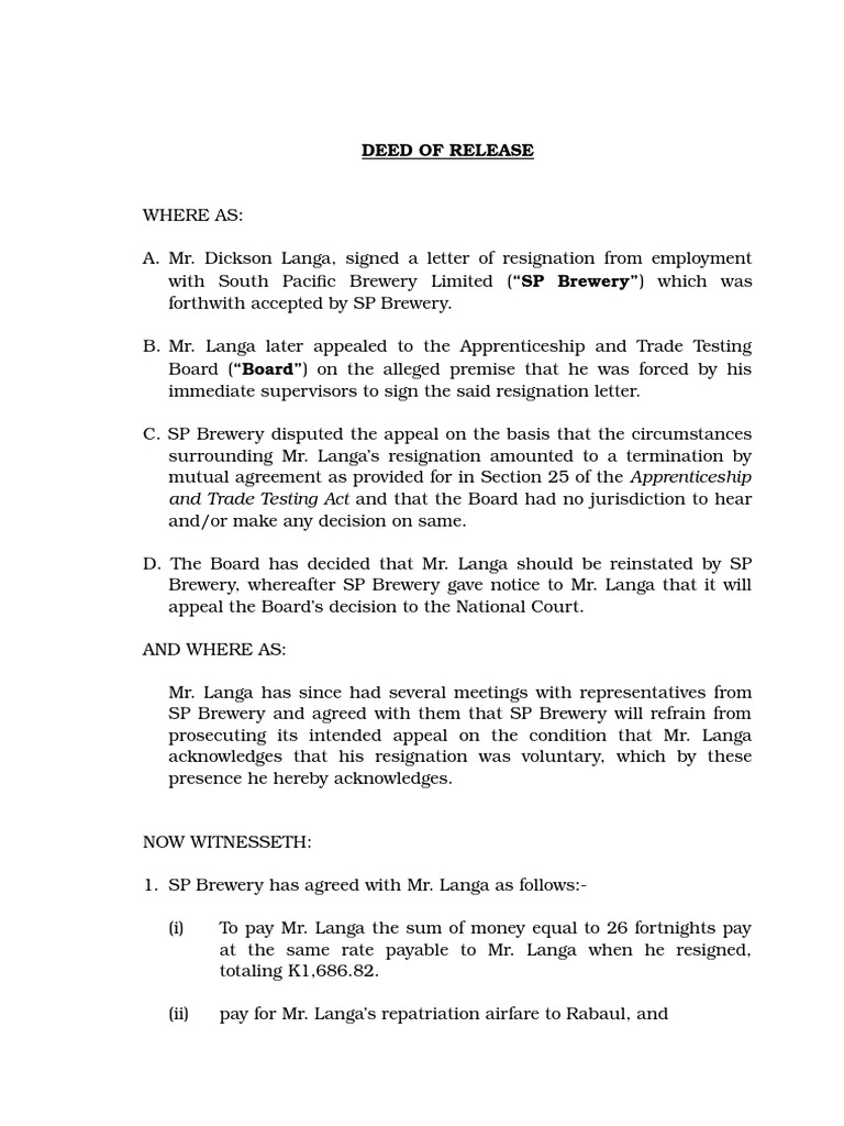 Deed of Release | Public Law | Politics