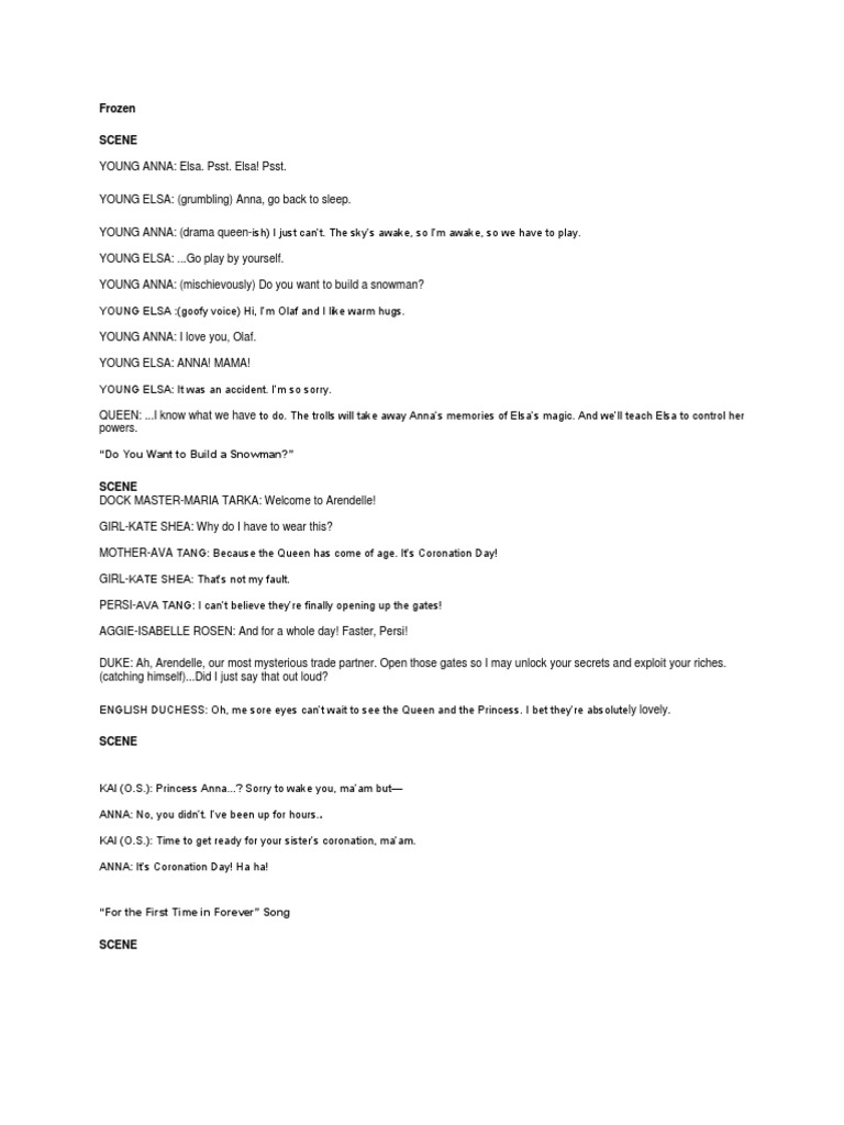Dialog Frozen | PDF | Musical Theatre Characters | Kingdom Hearts ...