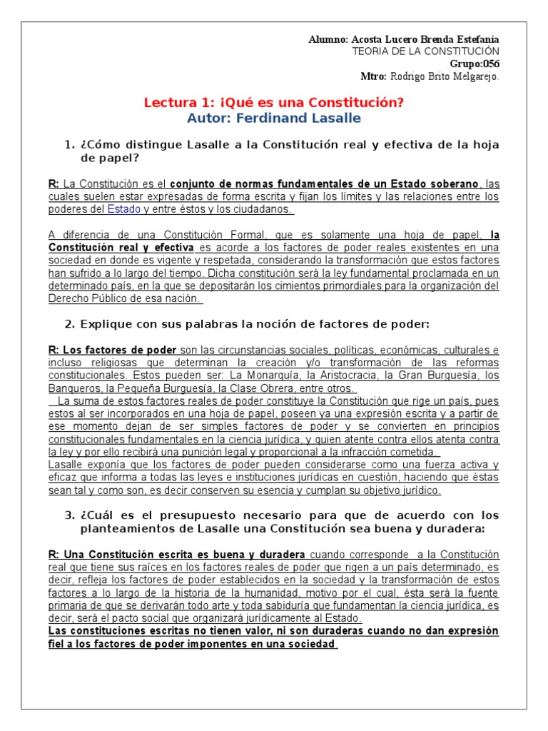 Cómo Distingue Lasalle A La Constitución Real Y Efectiva De La Hoja De