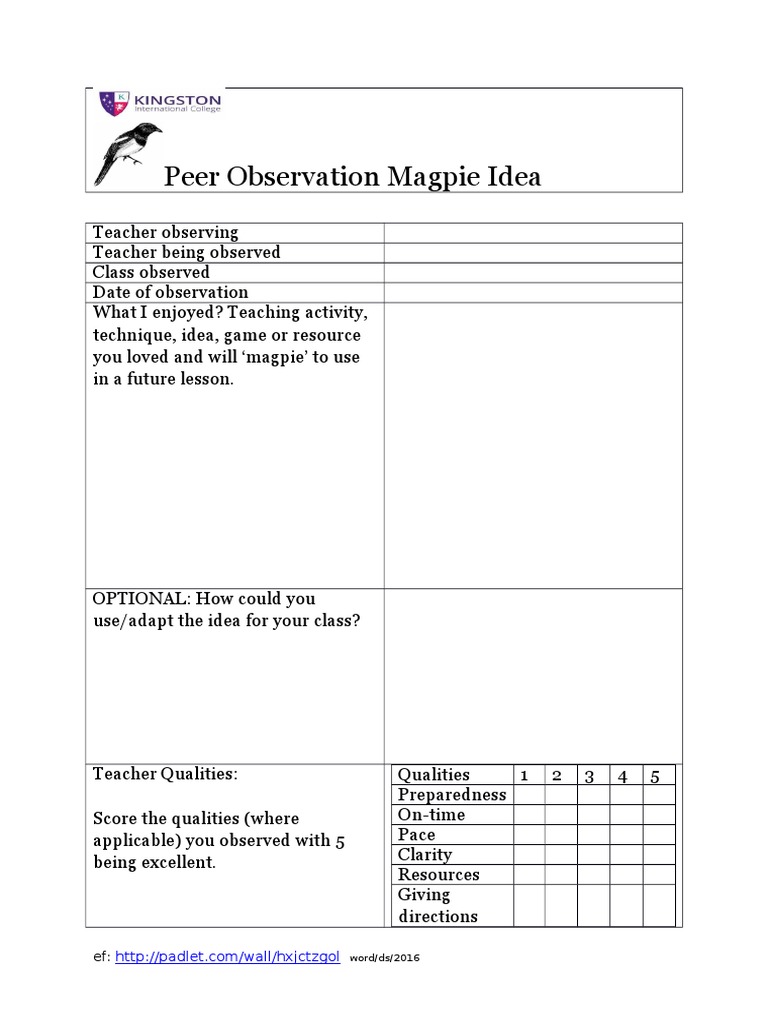Peer Observation Template | PDF