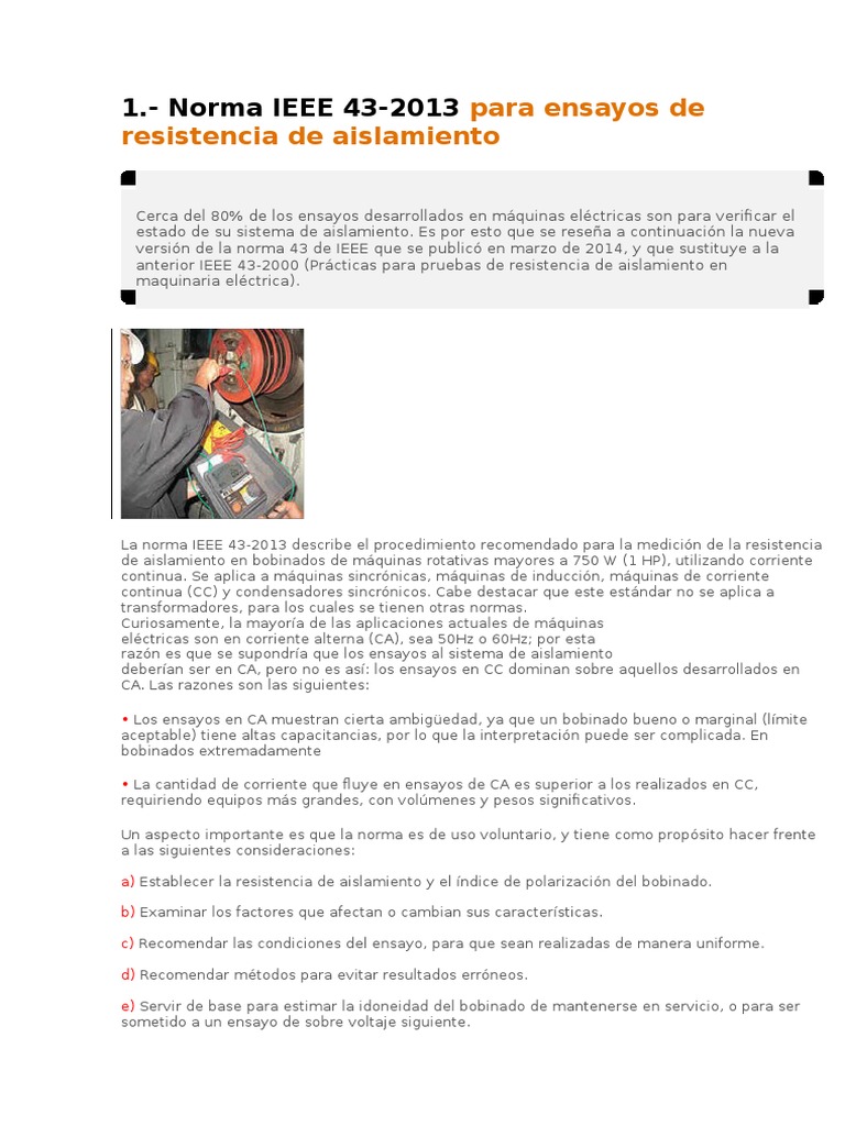 Resumen de la norma IEEE 43-2013 para ensayos de resistencia de ...