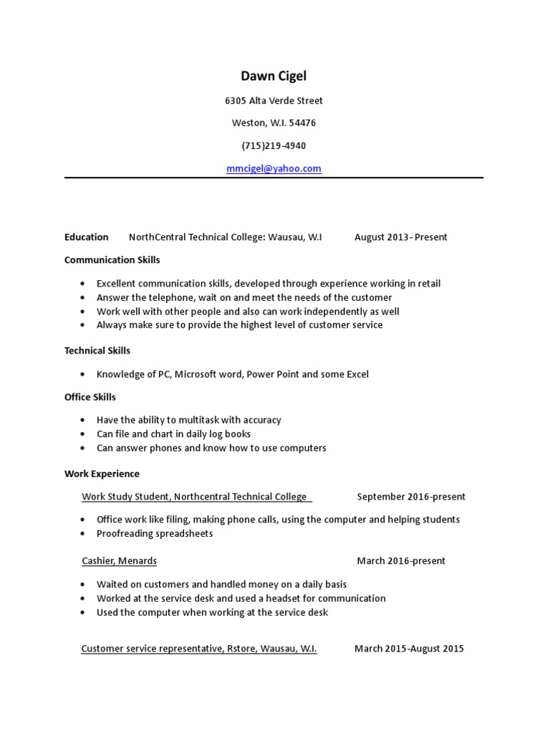 Dawn Cigel's Resume and Skills Overview | PDF