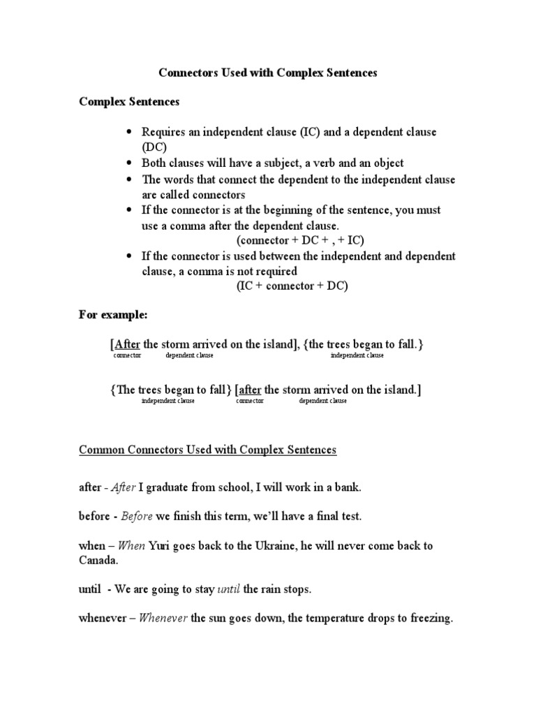 Connectors Used with Complex Sentences | PDF | Linguistic Morphology ...