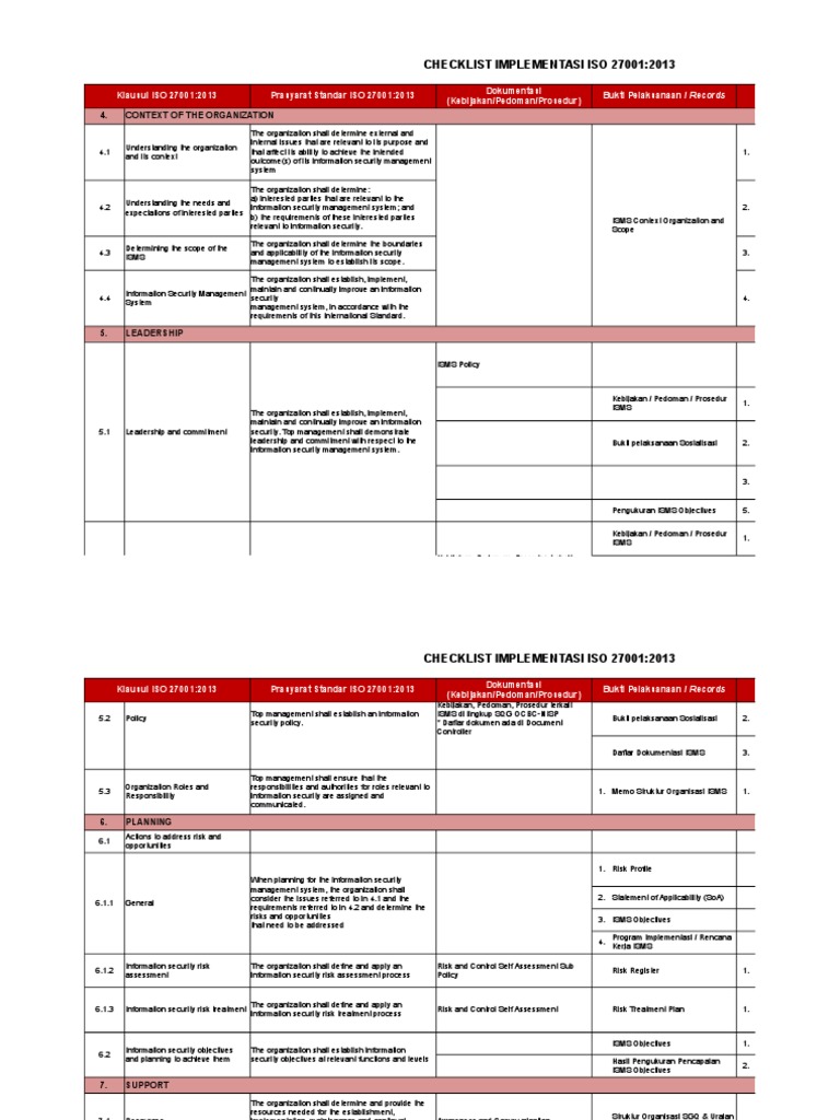 Checklist Implementasi ISO 27k | PDF | Classified Information ...