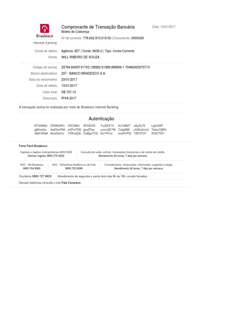 IPVA 2017 Comprovante de Pagamento | PDF
