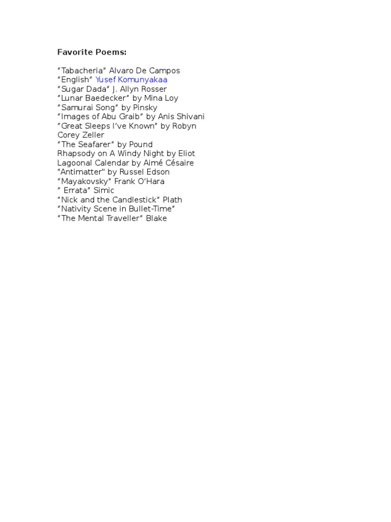 Favorite Poems by Notable Poets | PDF