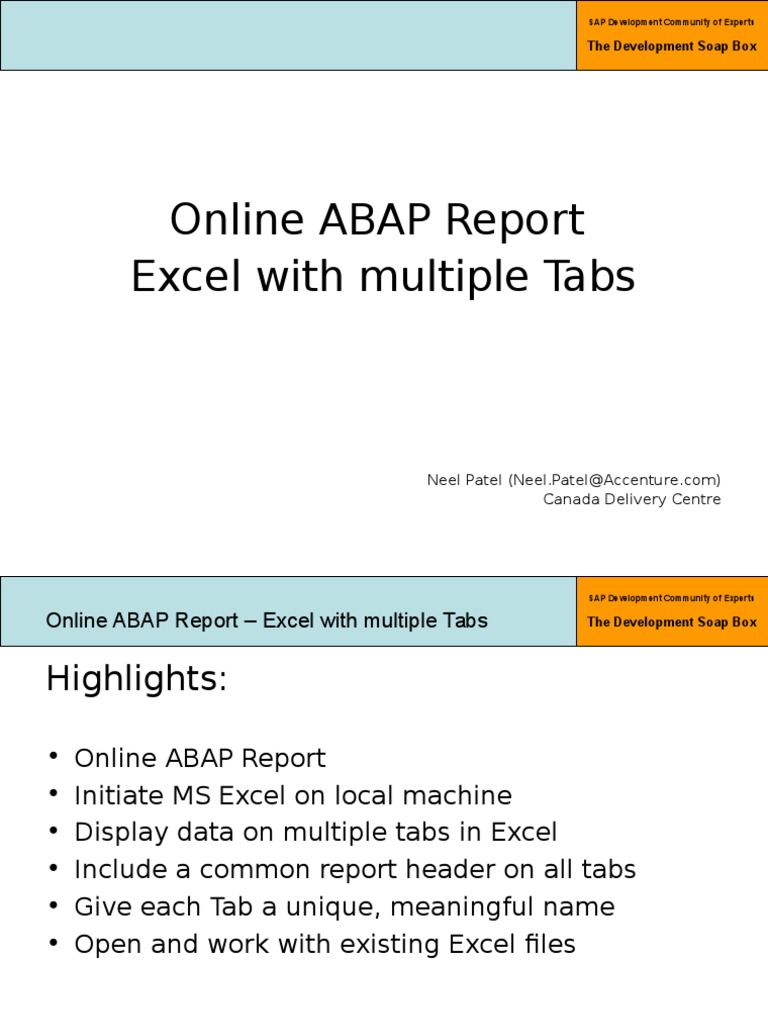 3 - Part 1 - Online ABAP Report - Excel With Multiple Tabs | PDF ...