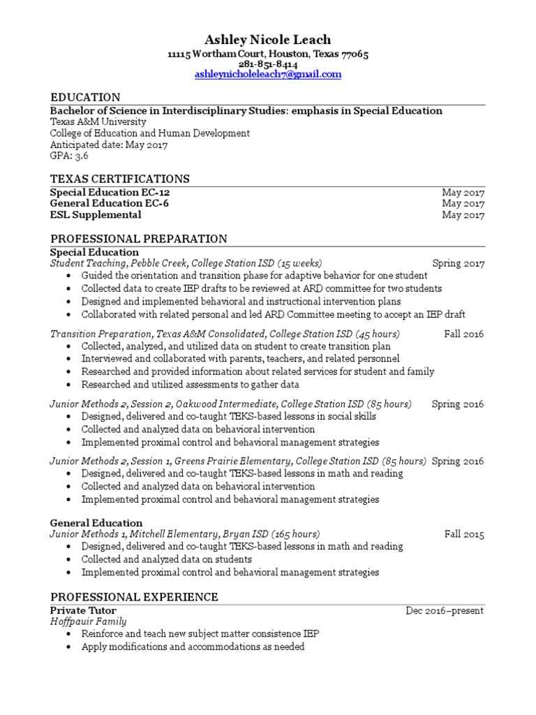 finalized resume | Special Education | Individualized Education Program