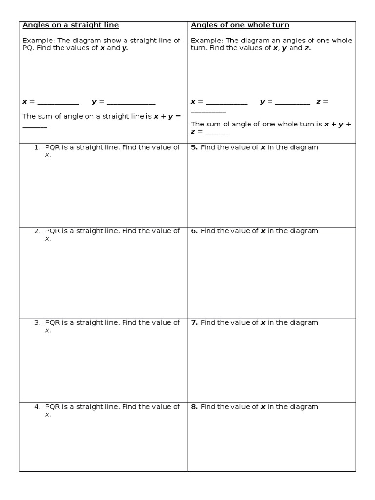 Angles on Straight Line Problems | PDF | Teaching Methods & Materials | Art