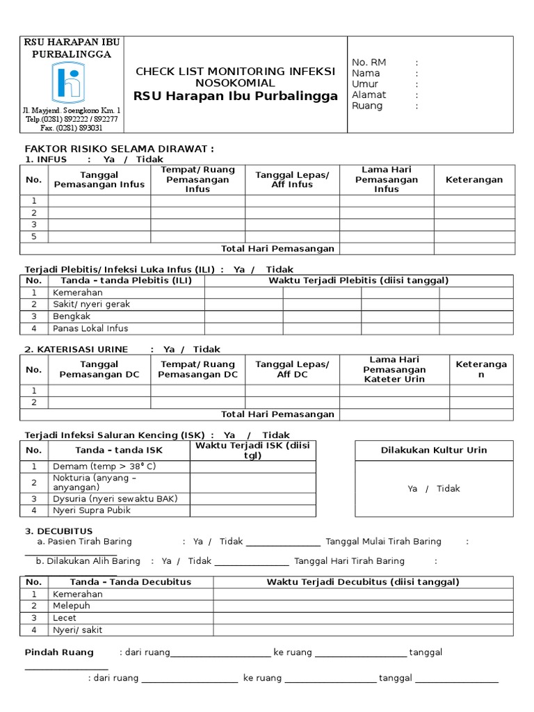 Form Check List Monitoring Infeksi Nosokomial (A4) | PDF
