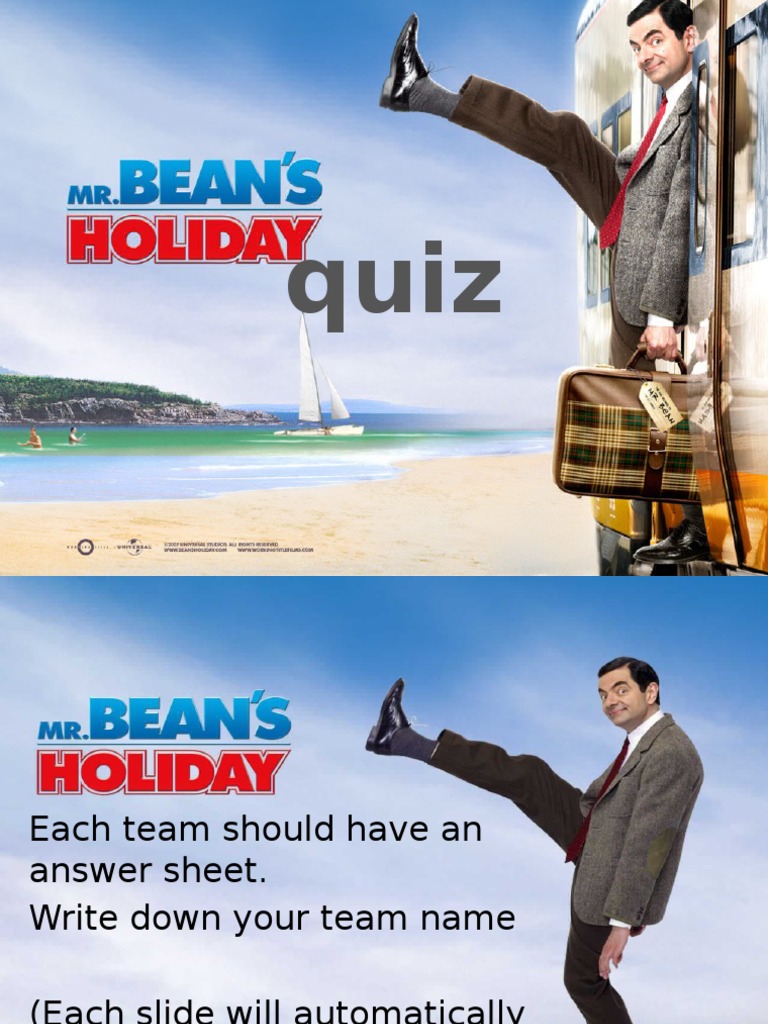 MR Bean's Holiday - Quiz | PDF | Leisure
