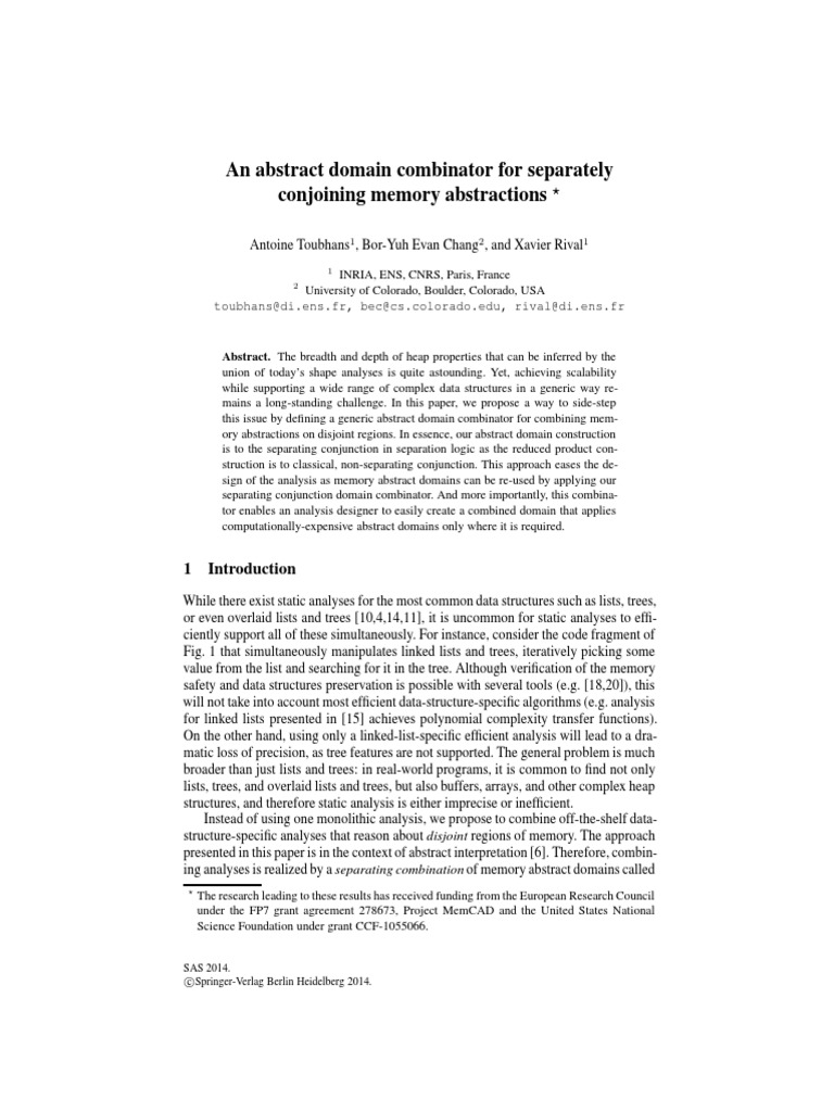 An Abstract Domain Combinator For Separately Conjoining Memory Abstractions | PDF | Function ...